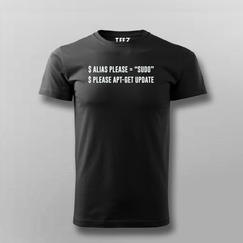 Alias Please="sudo" Funny Programming T-shirt For Men - TEEZ.in