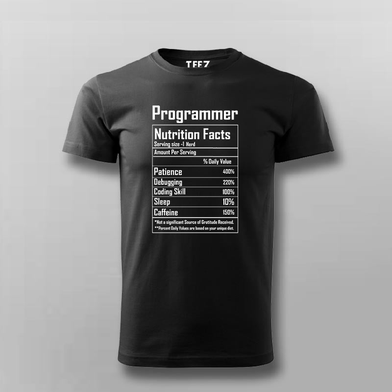 Programmer Nutrition Facts Tee - Funny and Geeky Wear by Teez - TEEZ.in